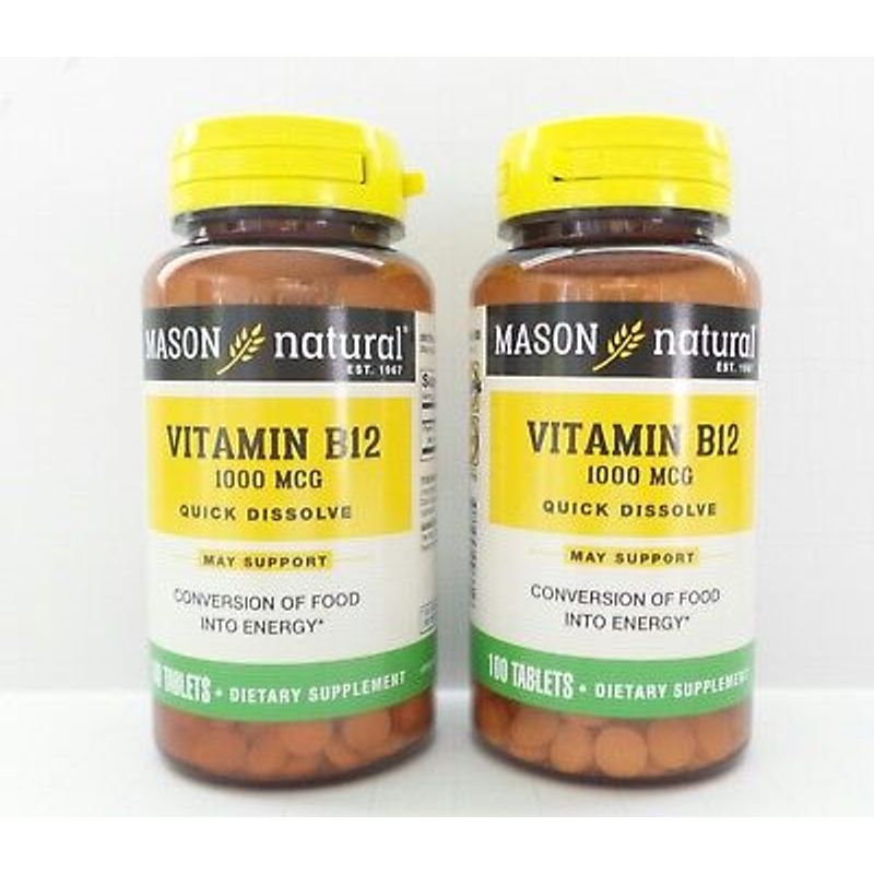 VITAMIN B 12 1000 MCG SUBLINGUAL B-12, PACK 2 X 100 = 200 TABLETS MASON NATURAL - Online ...