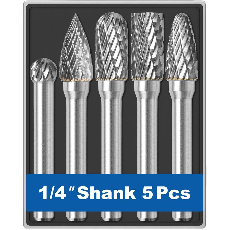 Sworker 5Pcs Carbide Burr Set 1/4 Shank w/Clear Box Head Dia 8mm Die ...