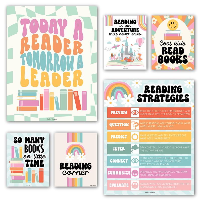 Hadley Designs Motivational Reading Posters For Classroom Elementary –6 ...
