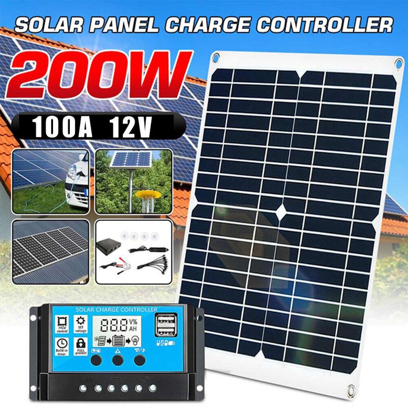 200W Solar Panel Kit 12V 100A Battery Charger Controller For Car RV ...