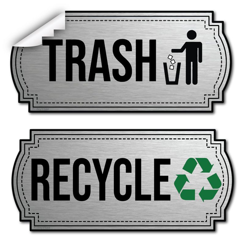Recycle and Trash Stickers for Trash Cans - Stainless Steel Style Vinyl ...