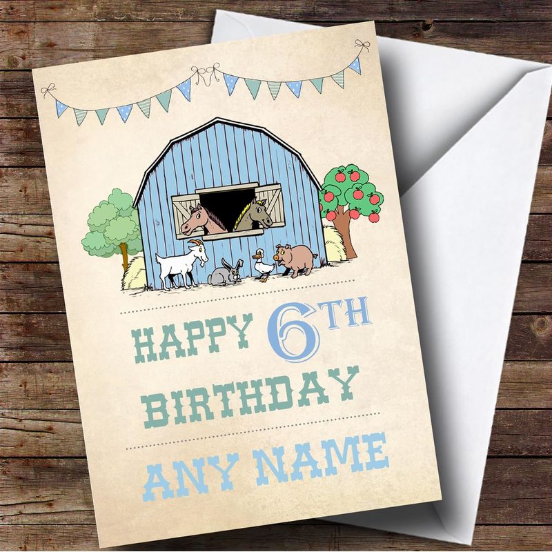 Blue Barn Farm Animals Children's Birthday Personalised Card - Special ...