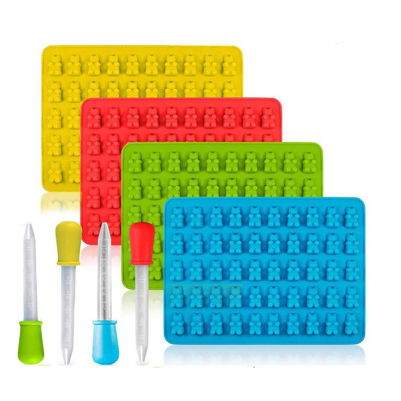 4 Pack Gummy Bear Candy Silicone Moulds & Ice Cube Trays, Gumdrop Jelly ...