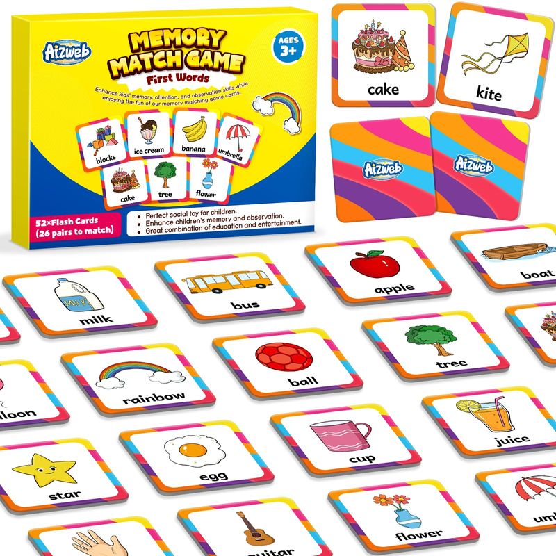 Aizweb First Words Match Game,Memory Game,52 Pcs Toddler Baby Flash ...