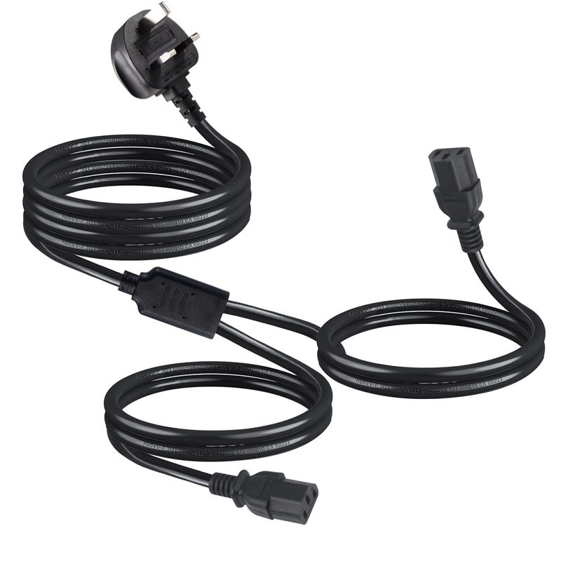 Dual IEC C13 Splitter Extension Cable, 2.5M UK Plug to 2 x C13 IEC Dual ...