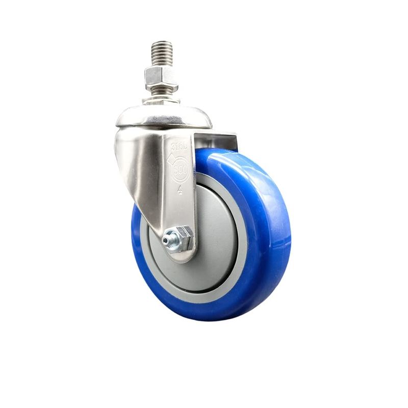 Polyurethane Swivel Stem Caster with 4 Inch Blue Caster Wheel - 10mm ...