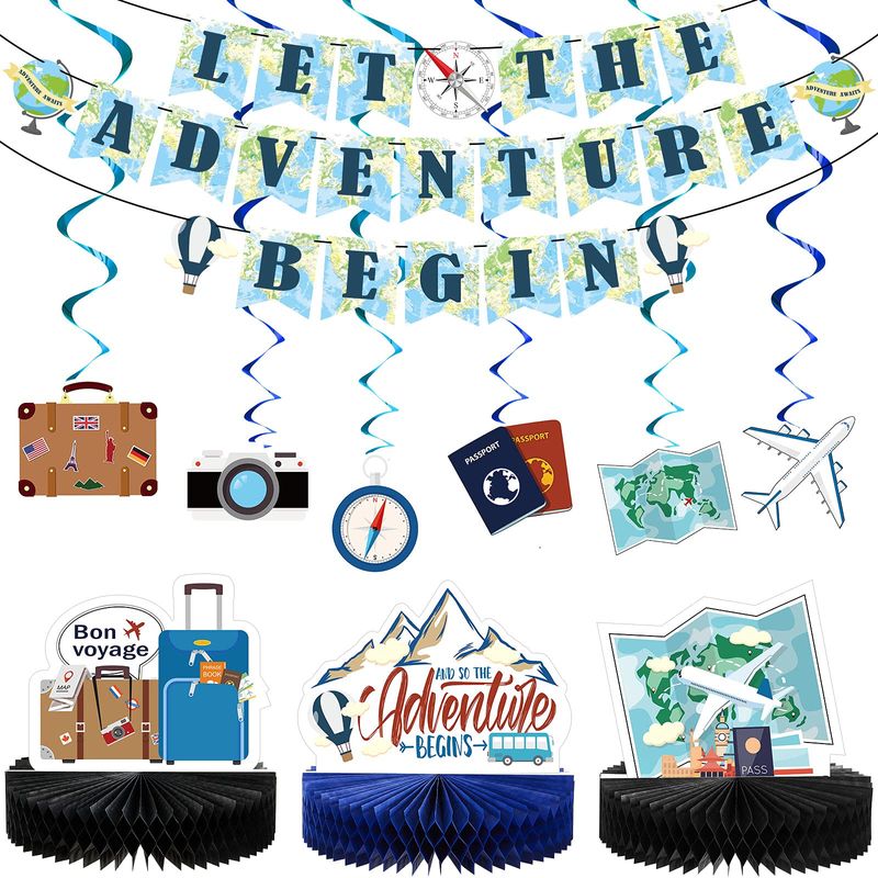 16 Pieces Travel Themed Party Decorations Let the Adventure Begin ...