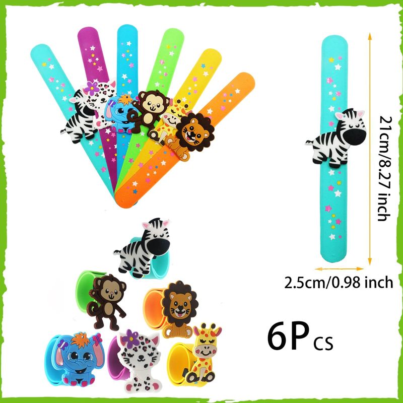6P Jungle Safari Animal Silicone Slap Bracelets Snap Bracelet Bands ...