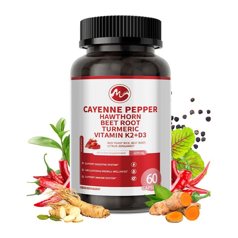Cayenne Pepper Hawthorn Beet Root Turmeric Vitamin Capsules 500 mg 60 ...