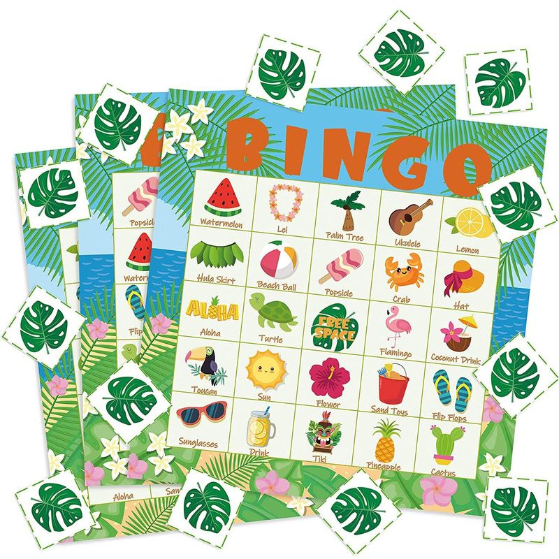 WATINC 41pcs Hawaiian Bingo Game, Tropical Summer Party Games with 24 ...