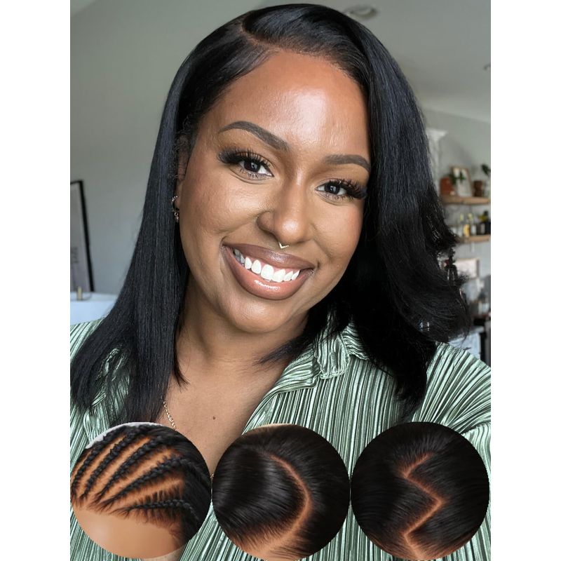 Nadula Pre Everything Glueless Yaki Straight Bob Wig 13x4 HD Pre Cut ...
