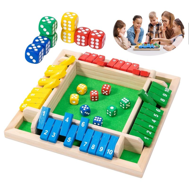Ousinby Shut the Box Game 4 Player, Wooden Board Games Table Game ...