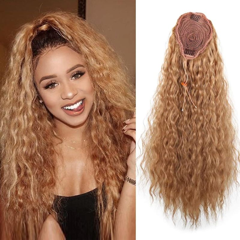 Matthia Curly Wavy Ponytail Extension for Black Women, Light Brown 26 ...
