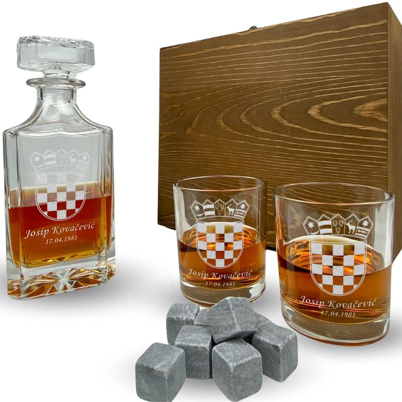 Whisky Set with Engraving Croatia Personalised Carafe 700 ml and Glasses Engraved Hrvatska ...