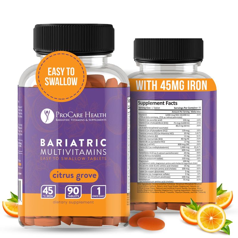 Procare Health Bariatric Multivitamin with Iron 45mg (90 Easy to Swallow Tablets) - Post Op ...