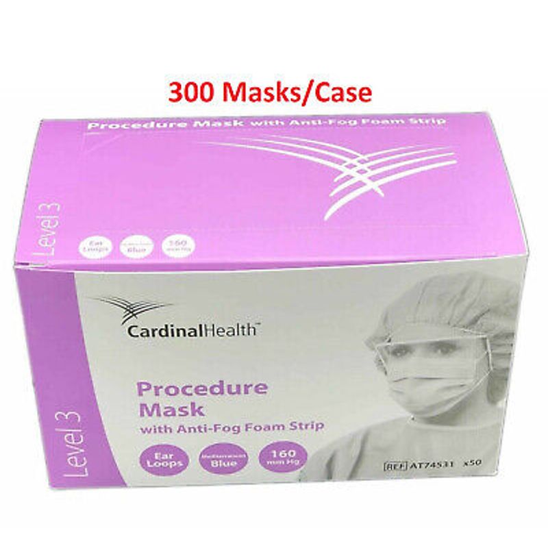 300, Cardinal Procedure Face Mask Fog Free Anti-fog ASTM Level 3, Blue ...