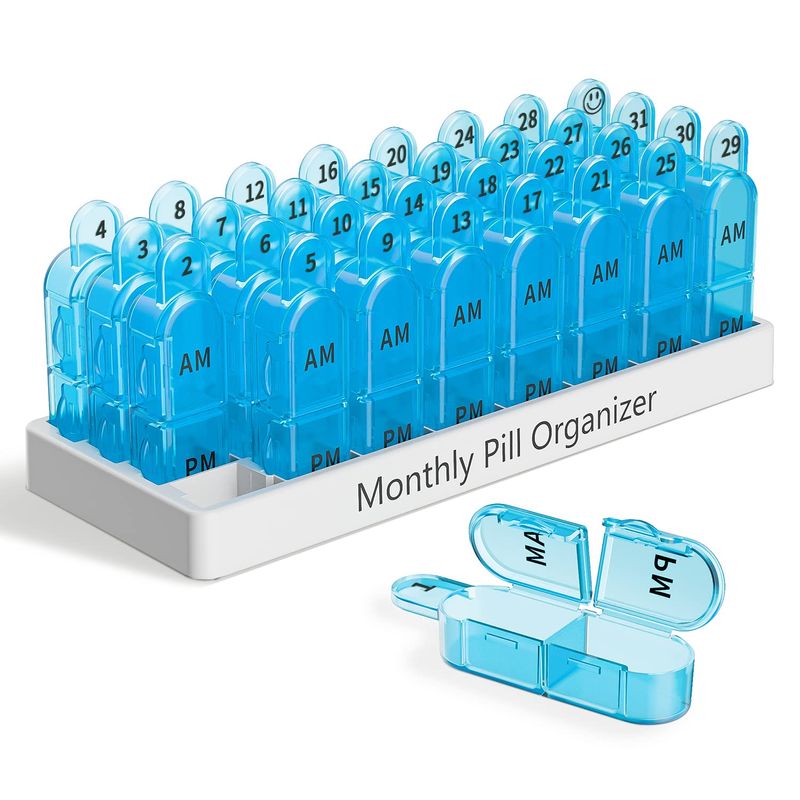 Monthly Pill Box Organiser 2 Times A Day Am Pm, Medicine Box with 32 ...