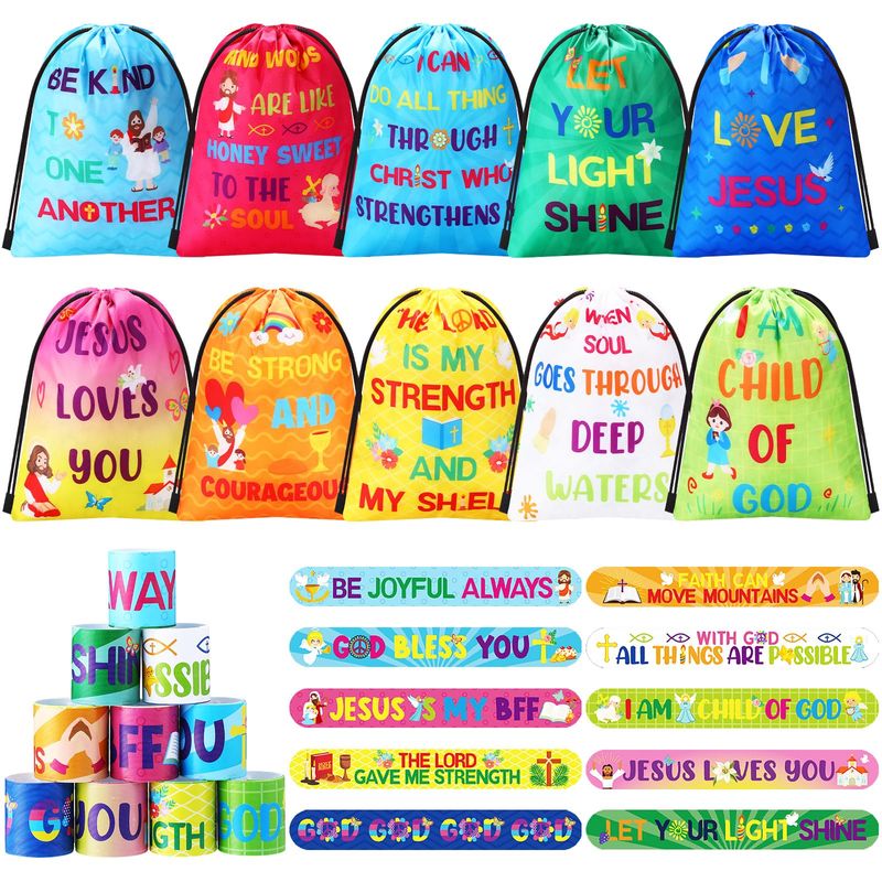 Frienda 10 Sets Bible Verse Drawstring Bags with Slap Bracelets ...