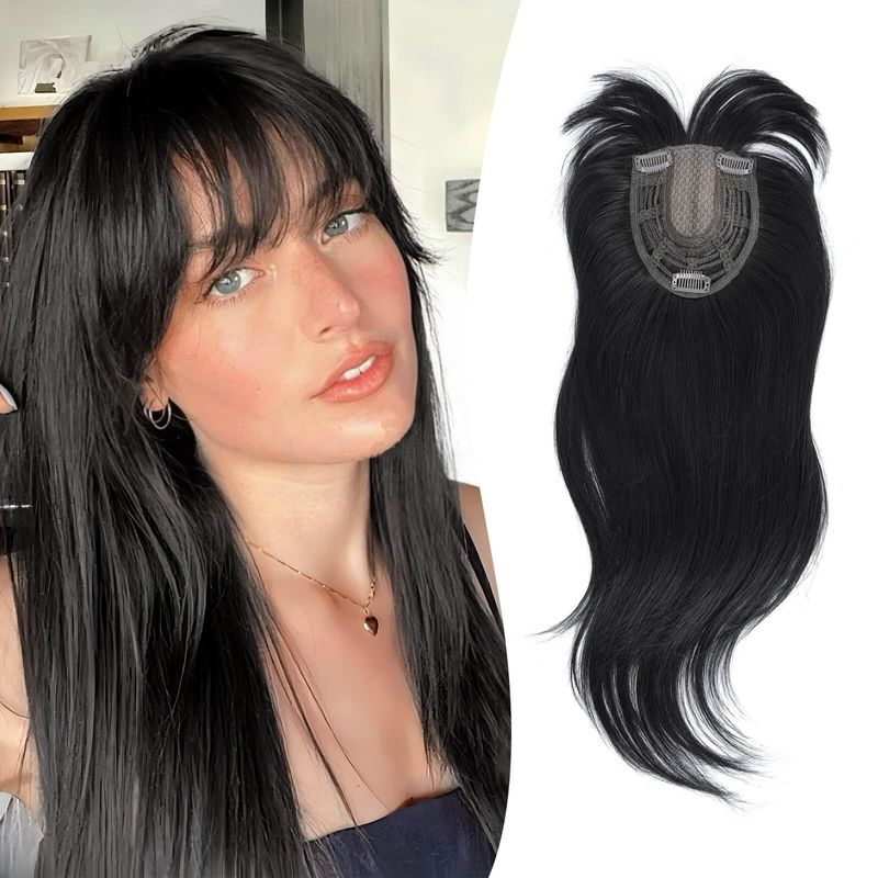 Peonymebeauty 4"X5" Base Clip in Fringe Hair Topper, 360°Cover Fake ...