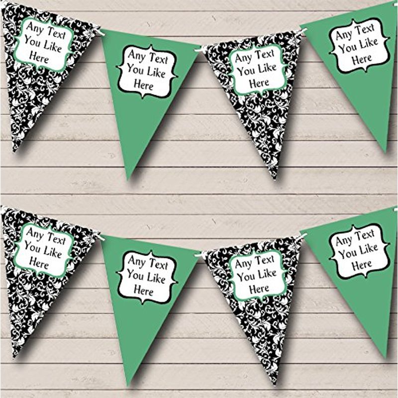 Sage Green White Black Damask Wedding Anniversary Bunting Party Banner ...