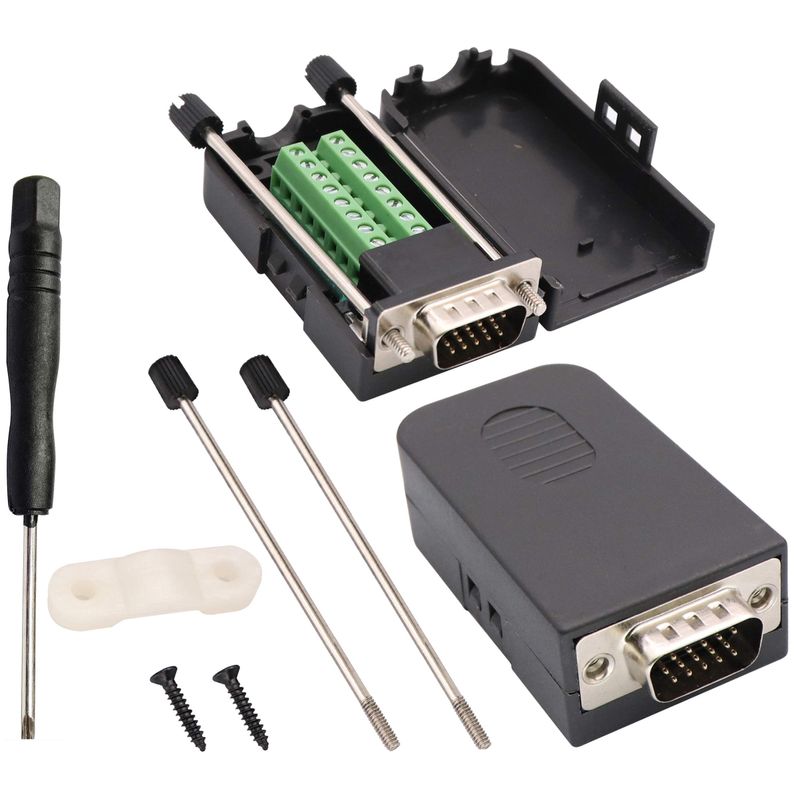 AAOTOKK VGA Screw Terminal Block Adapter D-SUB 15 Pin 3 Row DB15 VGA Male to 16 Pin/Way Female ...
