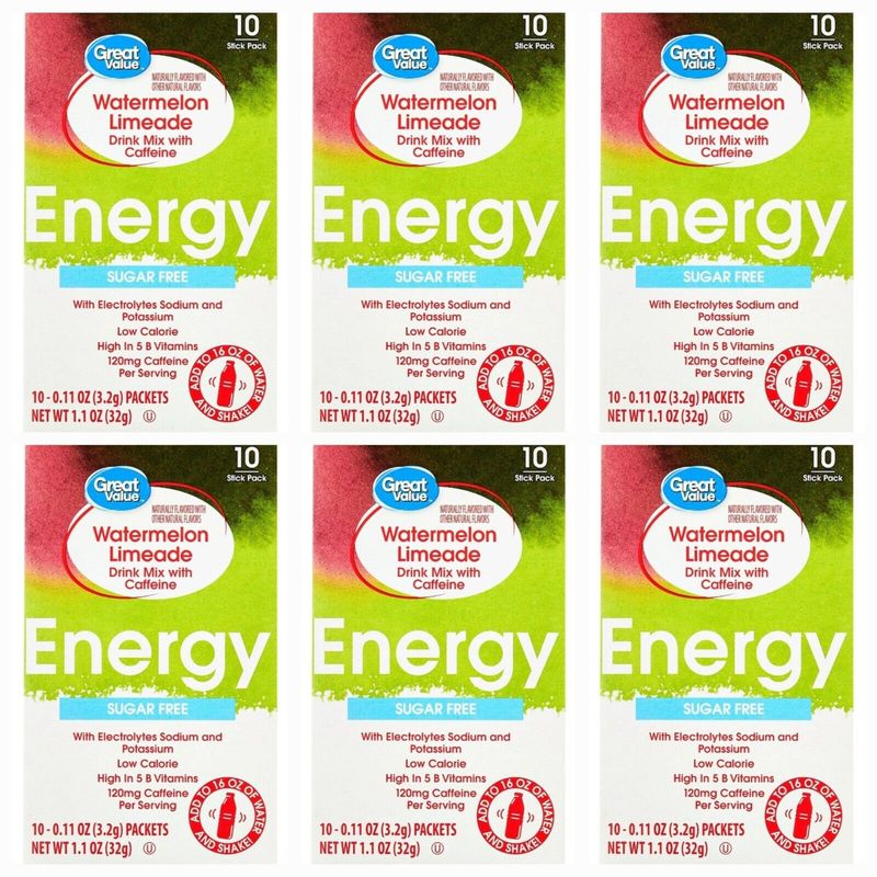 6 Pack Great Value Electrolyte Sugar-Free Watermelon Limeade Drink Mix ...