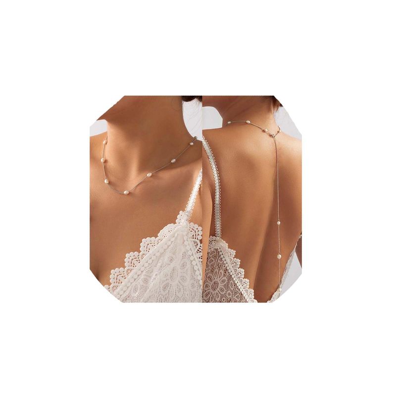 Wendalern Back Chain Necklace Long Pearl Chain Drop Y Necklace Sexy ...