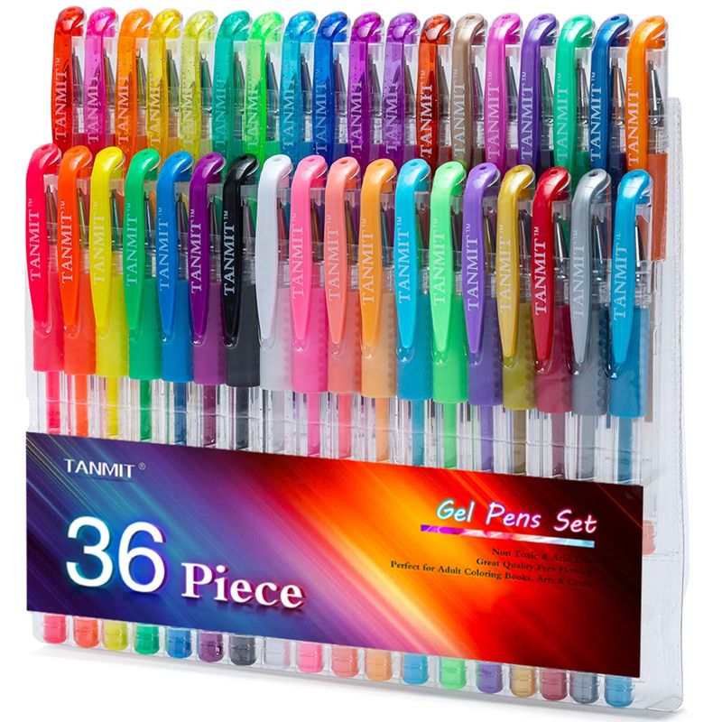 TANMIT Gel Pens, 36 Colors Gel Pens Set for Adult Coloring Books ...
