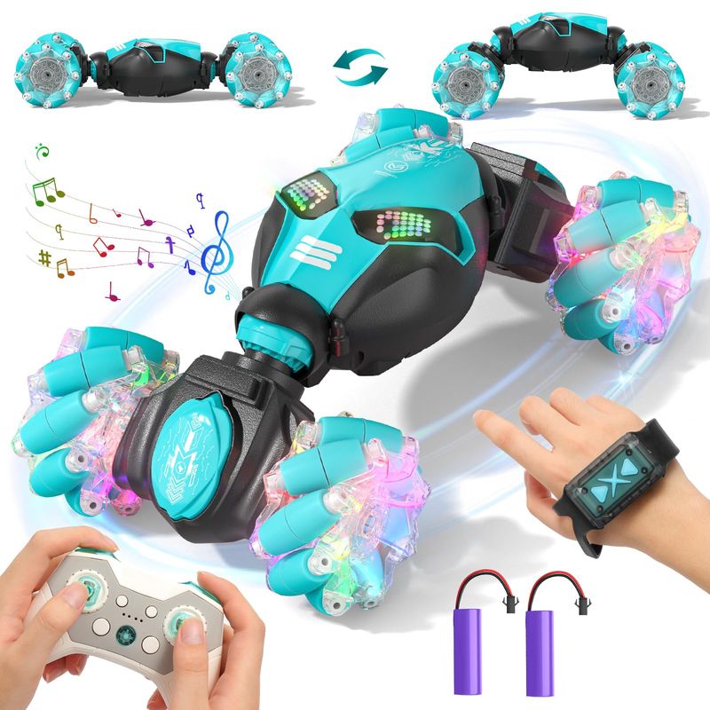 Sunrad Remote Control Cars, 4WD RC Stunt Car with Gesture Sensing,2.4GHz RC Drift Car with LED ...