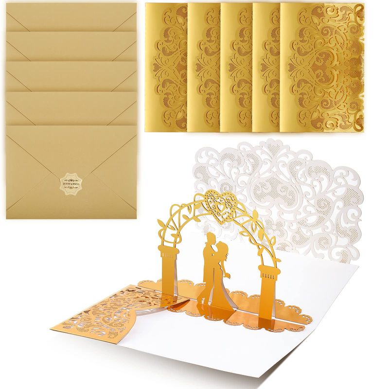 Pack of 5 Pop Up Wedding Cards with Envelope, 3D Valentine's Day Card ...