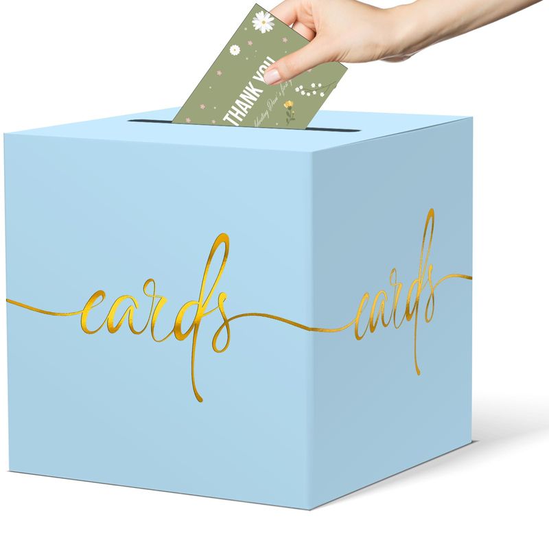 CINSOEN Light Blue Card Box with Gold Foil Design Wedding Card Box Gift ...