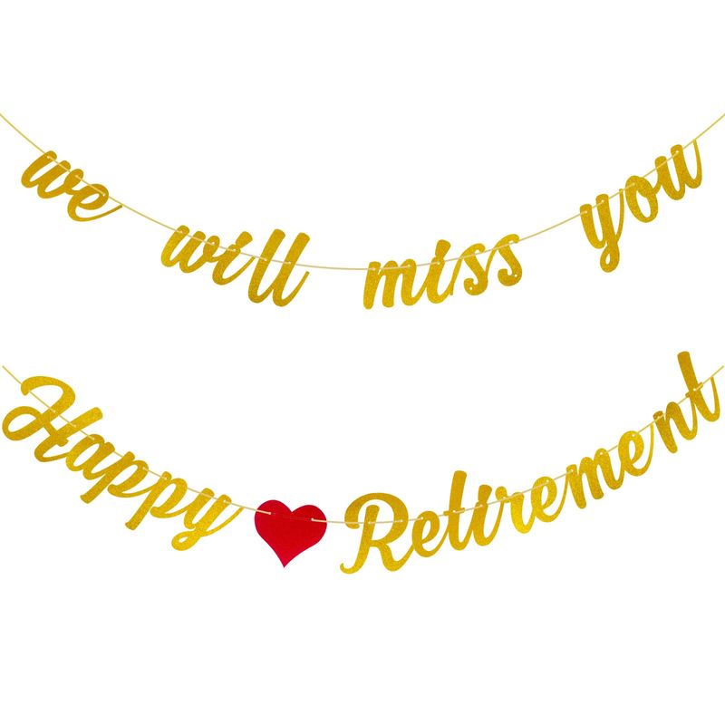Pre-Strung Happy Retirement Banner, Gold Glitter We Will Miss You Banner, Retirement Party ...