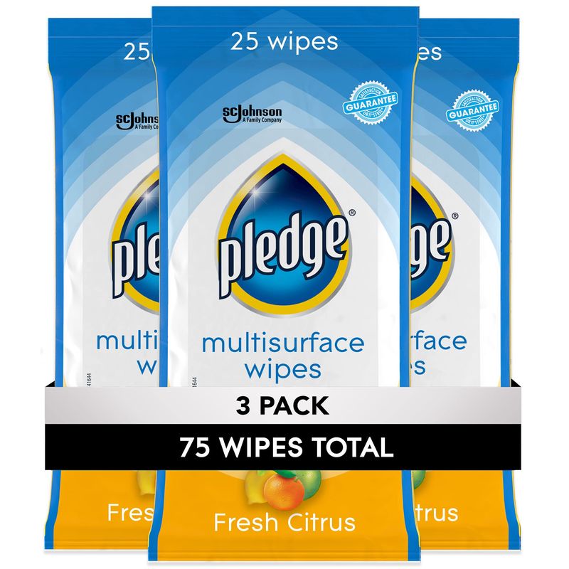 Pledge Everyday Clean Multisurface Wipes, Fresh Citrus, 25 Wipes, 3 ct ...