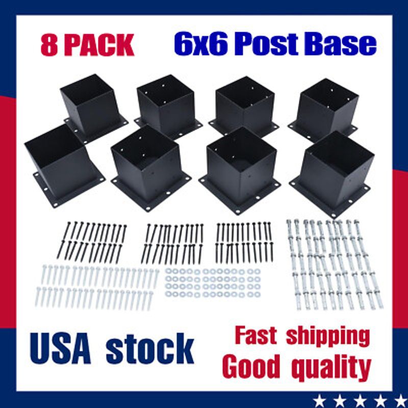 8 Pack 6x6 Post Base Brackets Heavy Duty Wood Post Fence Post Anchor ...