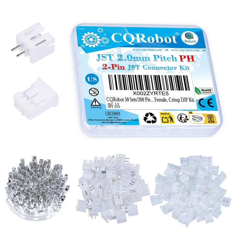 CQRobot JST PH 2.0 mm Pitch 2-Pin Electronic Computer Connector IC Male ...