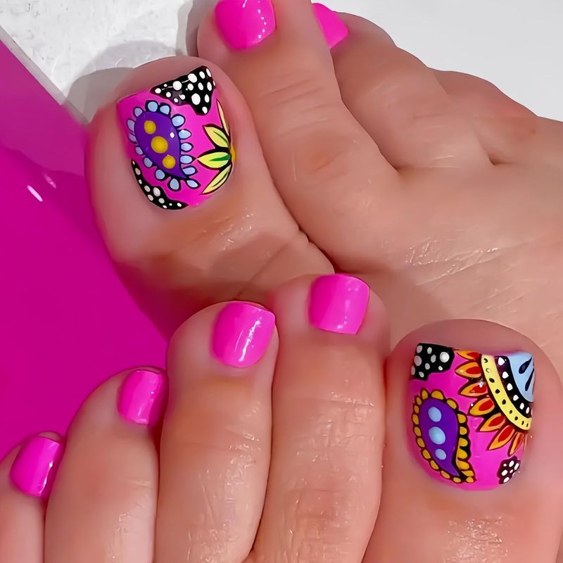 OHWODA Pink Press on Toenails Short Square Fake Toe Nails Sunflower ...