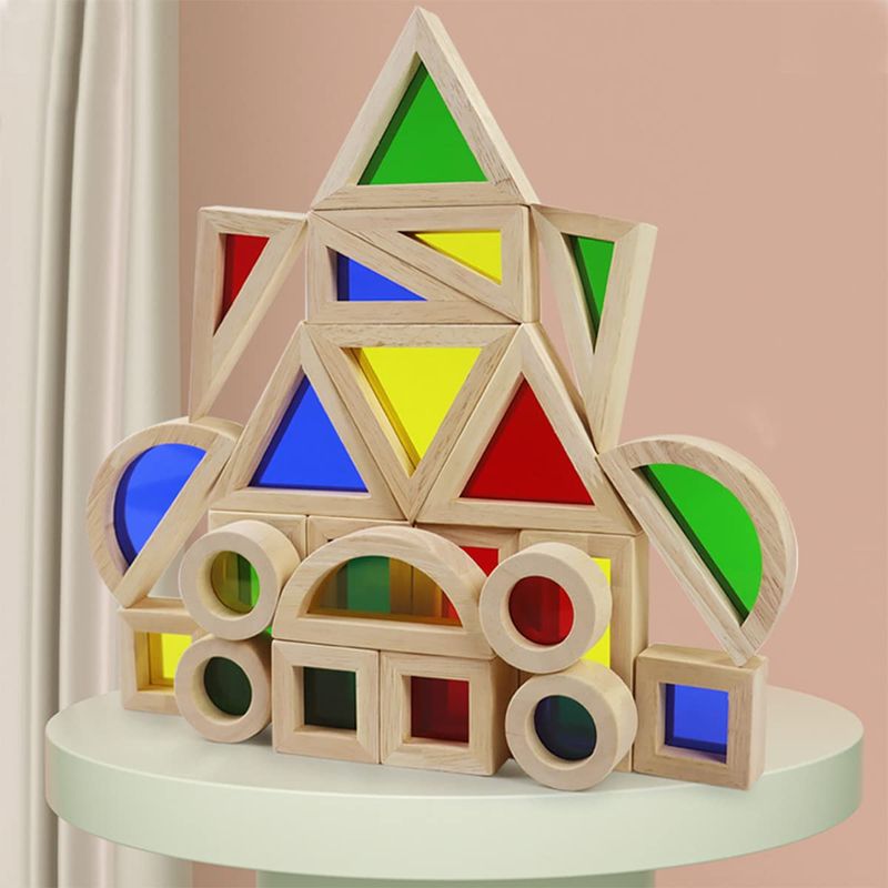 Eummy 24 Pcs Baby Blocks Wooden Colorful Sensory Blocks Set Imagination ...