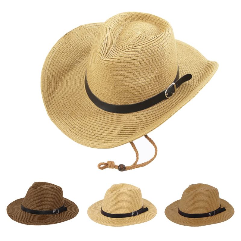 Natural Straw Cowboy Hat, Western Cowboy Cowgirl Floppy Sun Hats with ...