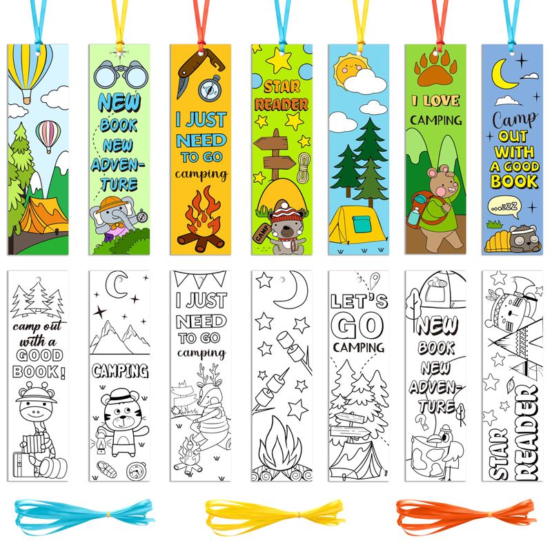 ANGOLIO 123Pcs Camping Color Your Own Bookmarks for Kids Funny Camping ...