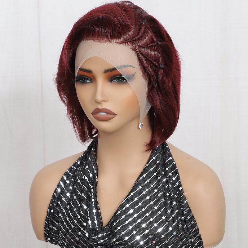 99J Red Pixie Cut Wig Human Hair Straight Lace Front Wigs Human Hair ...