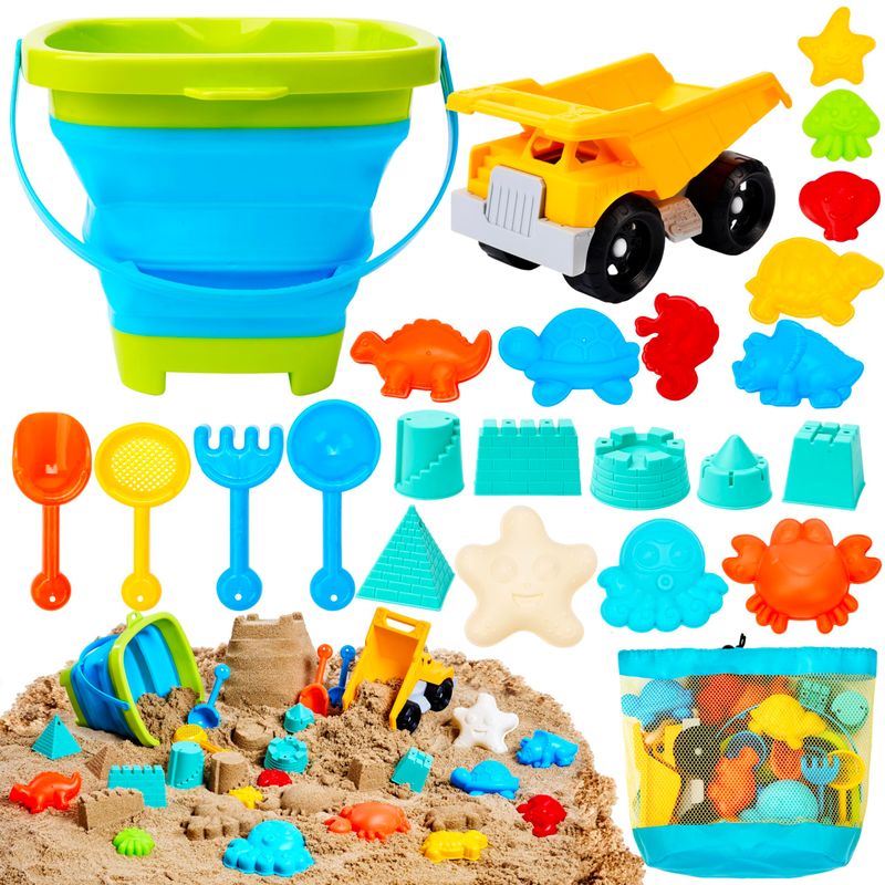 Sloosh Beach Sand Toys Set - Dump Truck Car Toy with Sand Molds for ...
