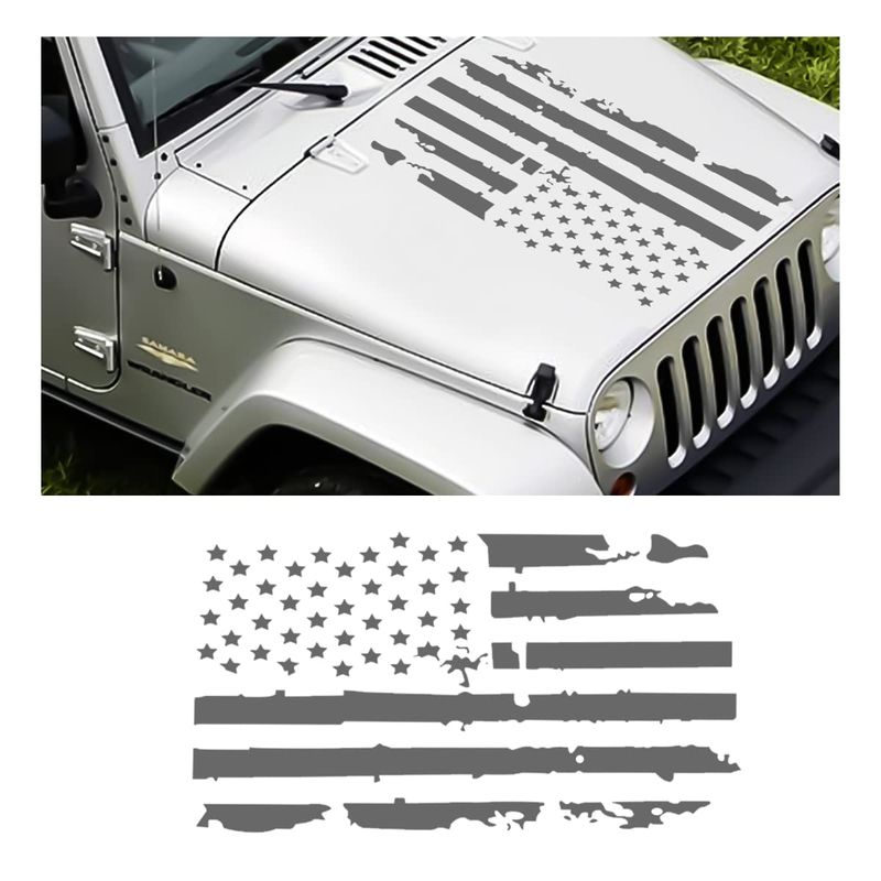 16.9''x30.7'' Distressed USA US Flag Sticker for Car Hood, Patriotic ...