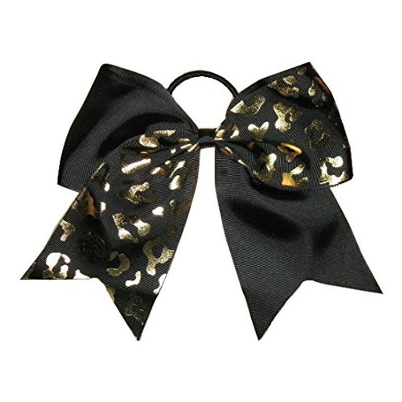NEW "GOLD CHEETAH Black" Tick Tock Cheer Bow Pony Tail 7 Inch Girls ...