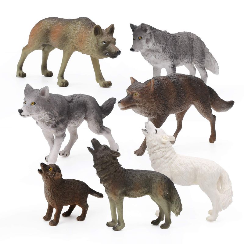 RESTCLOUD 7Pcs Wolf Toy Figurines Set Wolf Animals Figures (Wolf Set A ...