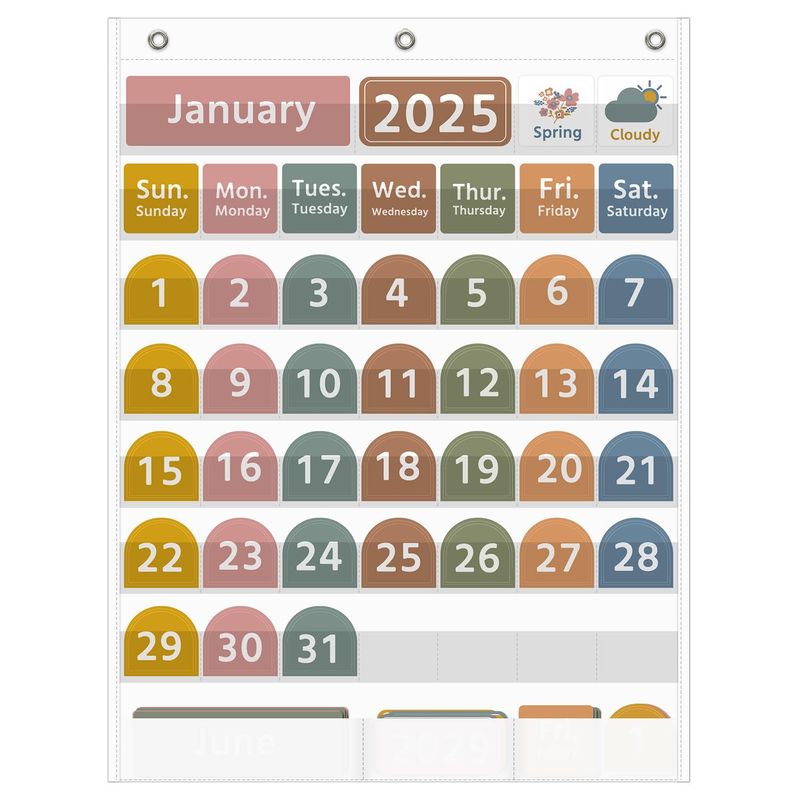 REGELETO Large White Calendar Pocket Chart with Boho 96 Cards for ...