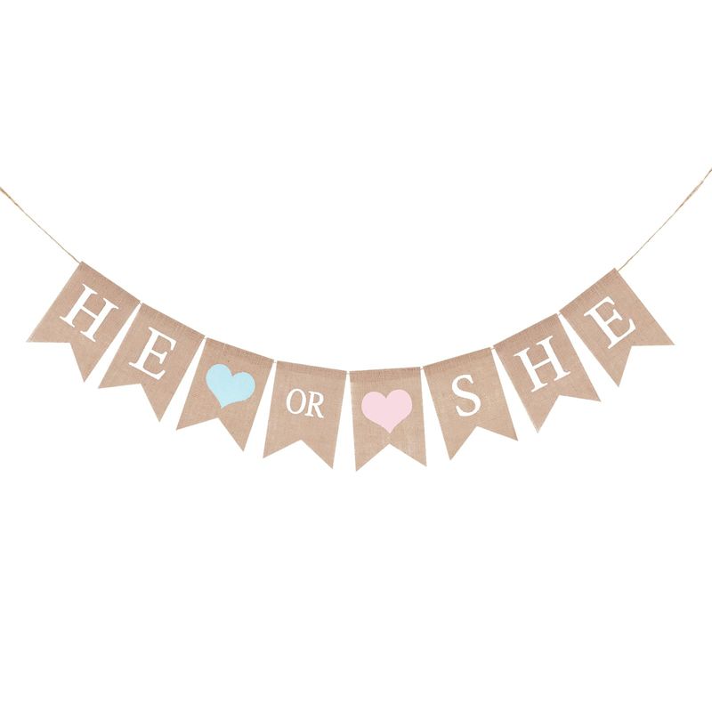 GCQQ He or She Banner, No DIY He or She Gender Reveal Burlap Banners ...