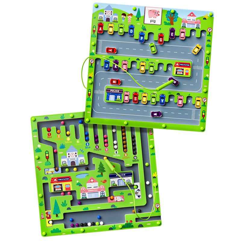2 in 1 Magnetic Color and Number Maze Magnet Alphabet Counting Car ...