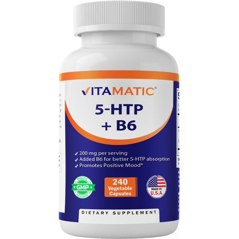 Vitamatic 5-HTP 200mg with B6 5mg Per Serving - 240 Vegetarian Capsules ...