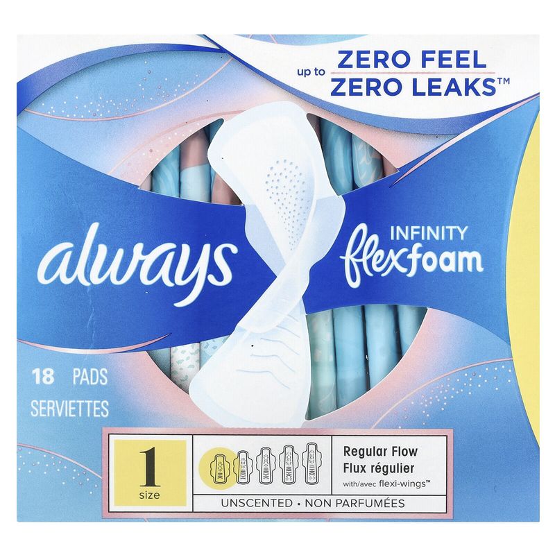 Infinity Flex Foam with Wings, Size 1, Regular Flow, Unscented, 18 Pads ...