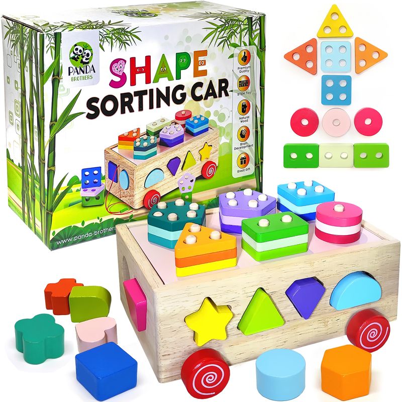 Wooden Shape Sorter Toy, Shape Stacking Toys for toddlers 1-3 ...